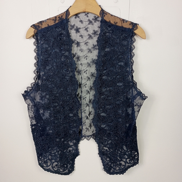 Vintage | Jackets & Coats | Vintage Floral Lace Sheer Vest Blue Open ...